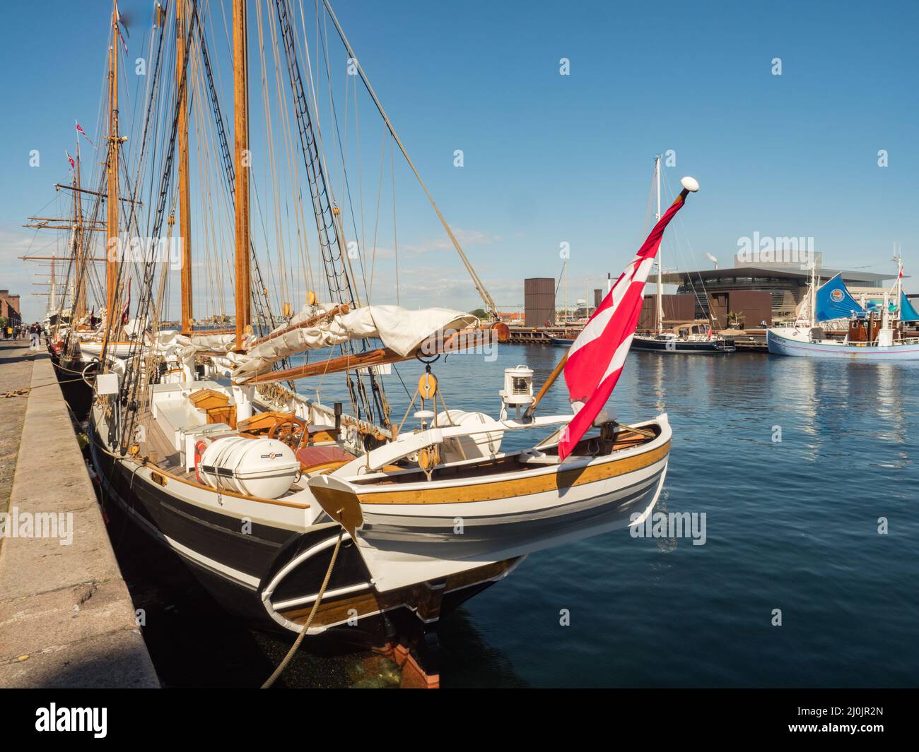 Copenhagen, Denmark - May 2019: Large sailing ships standing along the ...