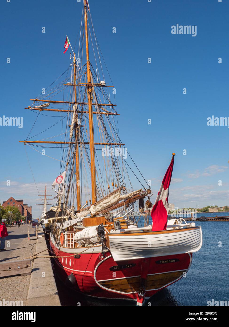 Copenhagen, Denmark - May 2019: Large sailing ships standing along the ...