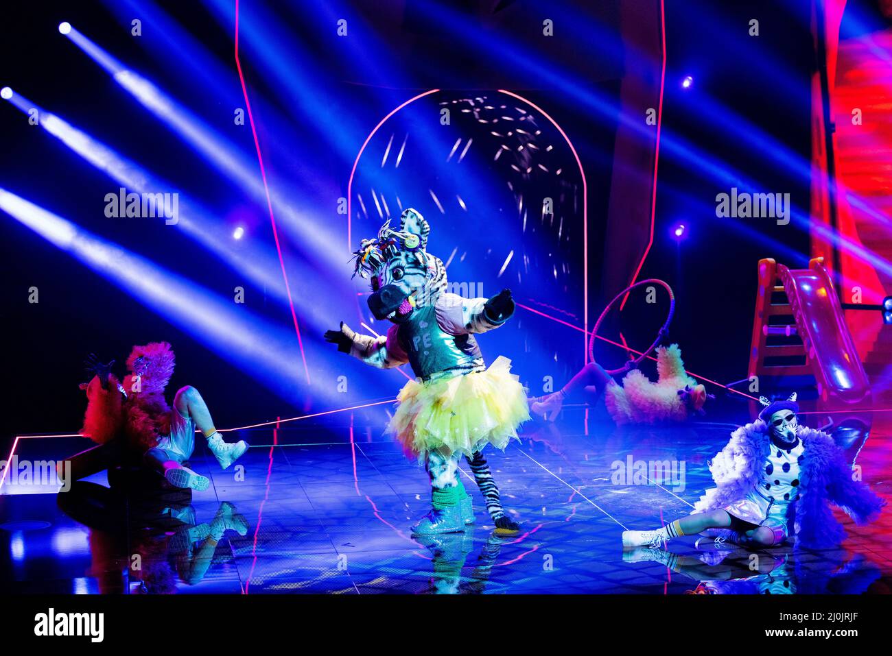 Cologne, Germany. 19th Mar, 2022. The character "The Zebra" is on stage ...