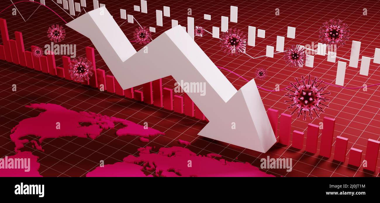 Covid crisis and the collapse of the markets, economic fallout. 3d ...