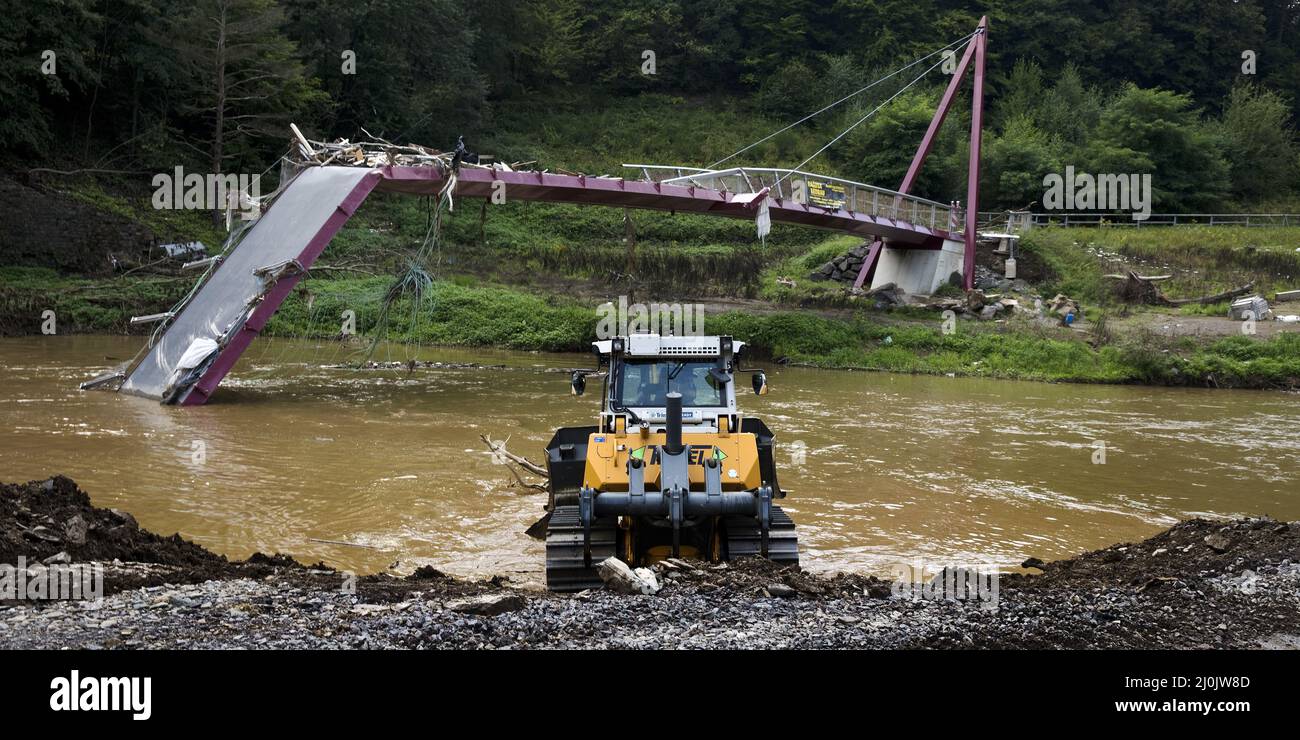 Flood disaster 2021, a destroyed bridge over the river Ahr, Mayschoss ...