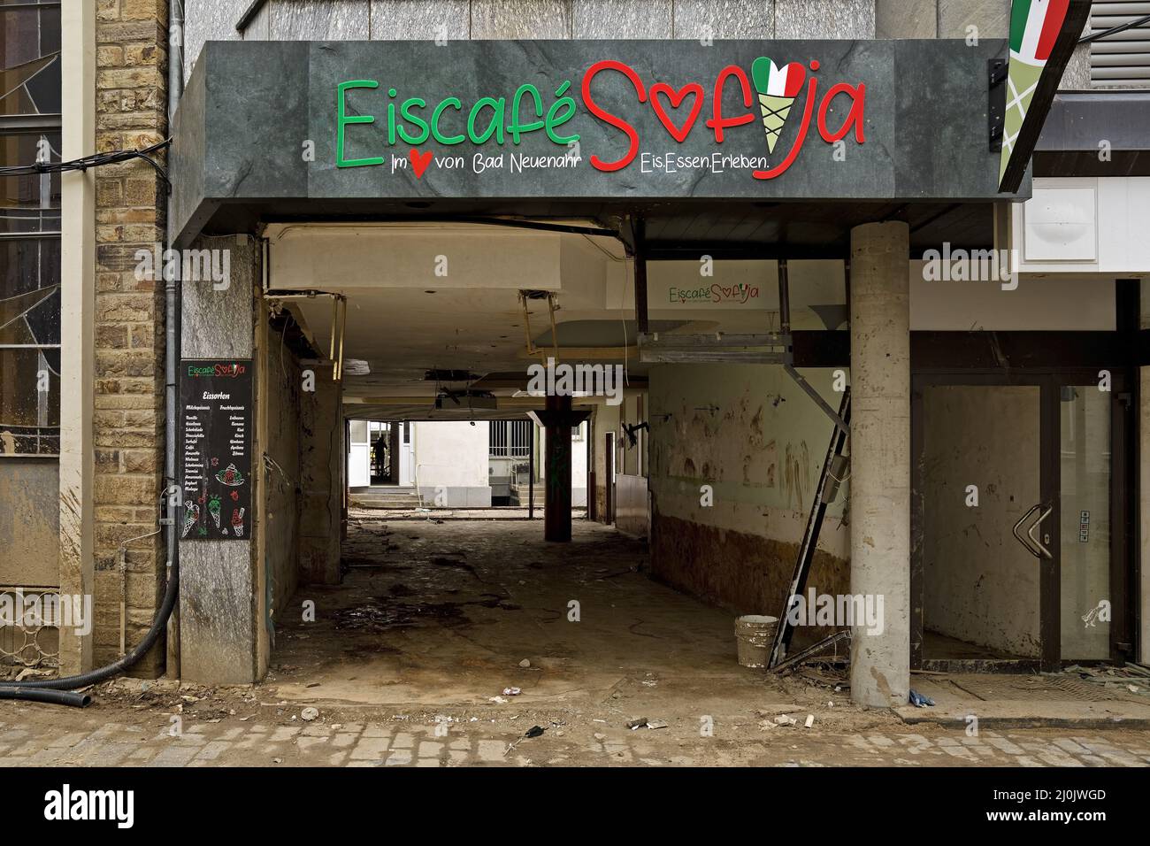 Flood disaster 2021, destroyed ice cream parlor in the city center, Bad ...