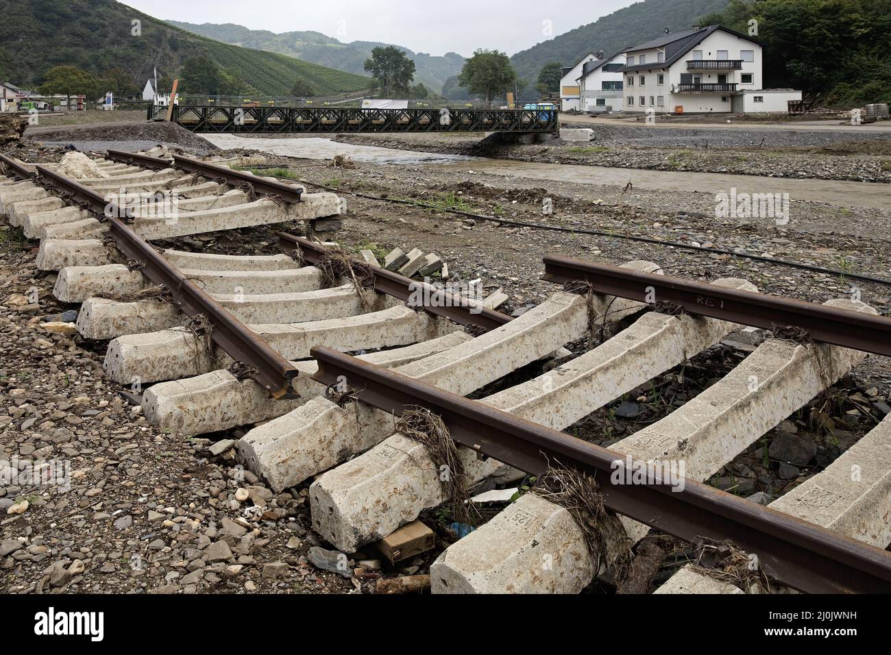 Destroyed train tracks on redwine road, flood disaster 2021, Ahr Valley ...