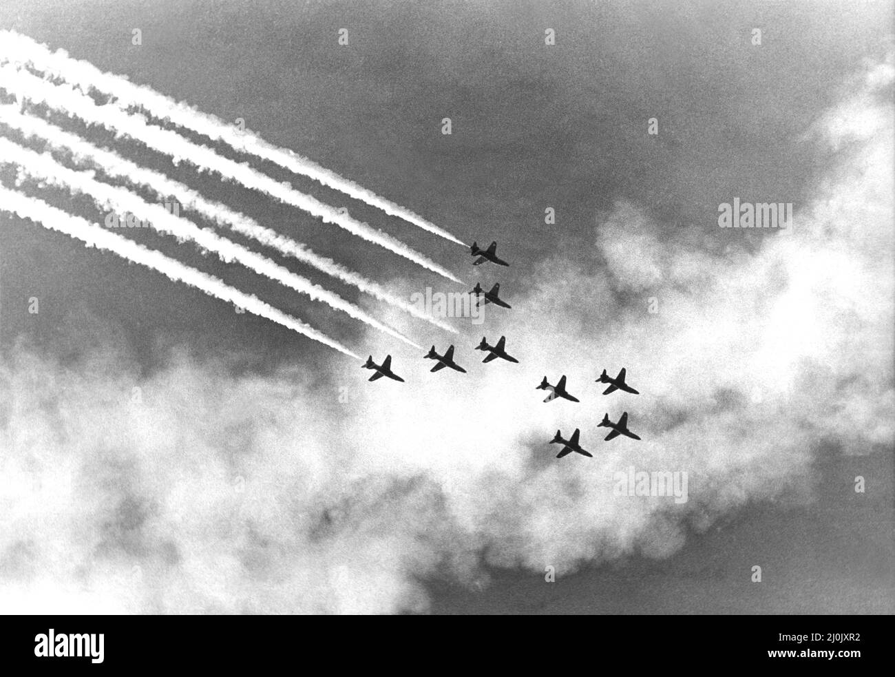 The RAF's Red Arrows display team perform in their BAE Hawk aircraft at ...