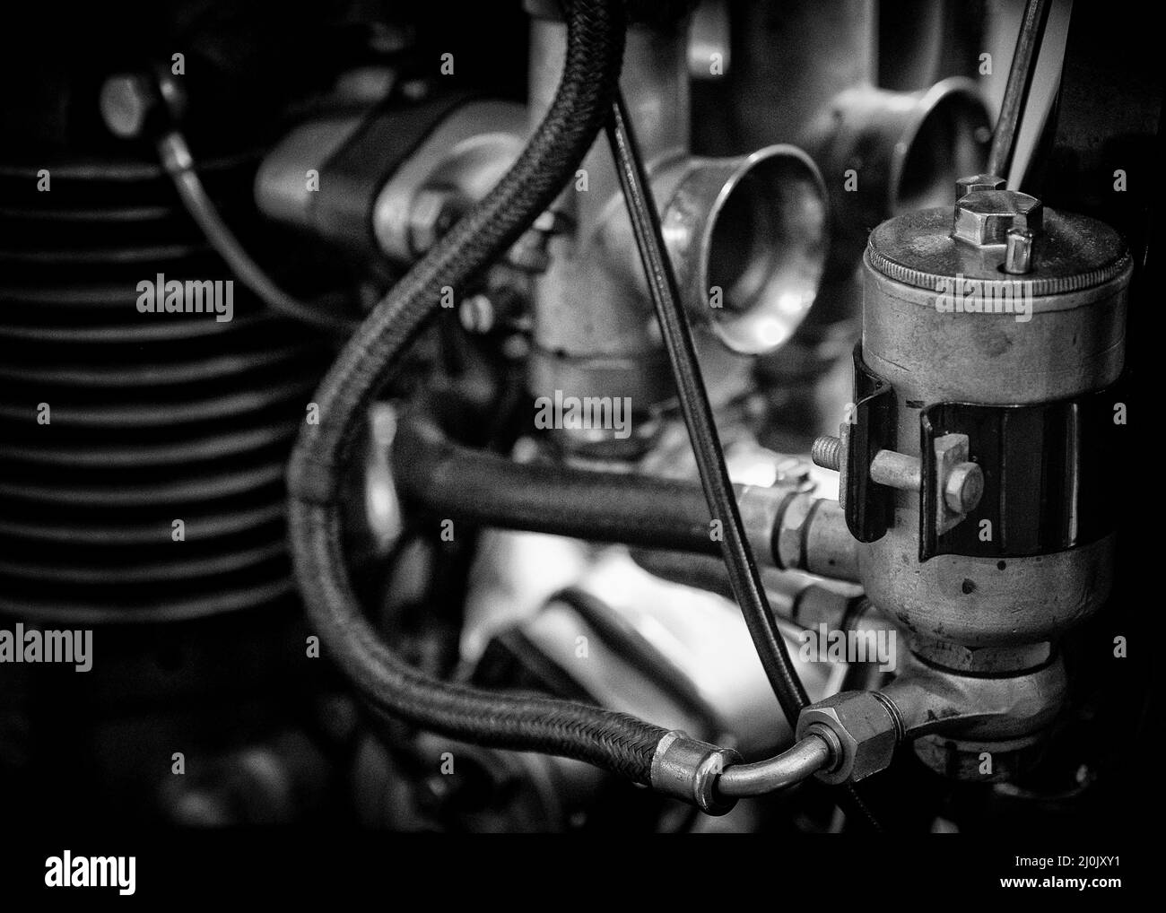 Closeup shot of vintage motorcycle engine on display at Bicester ...