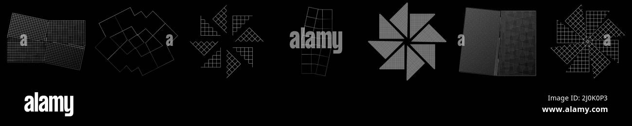 Mirrored, tweaked irregular grid, mesh, grating and lattice geometric ...