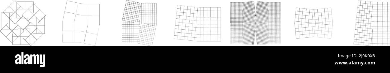 Mirrored, tweaked irregular grid, mesh, grating and lattice geometric ...