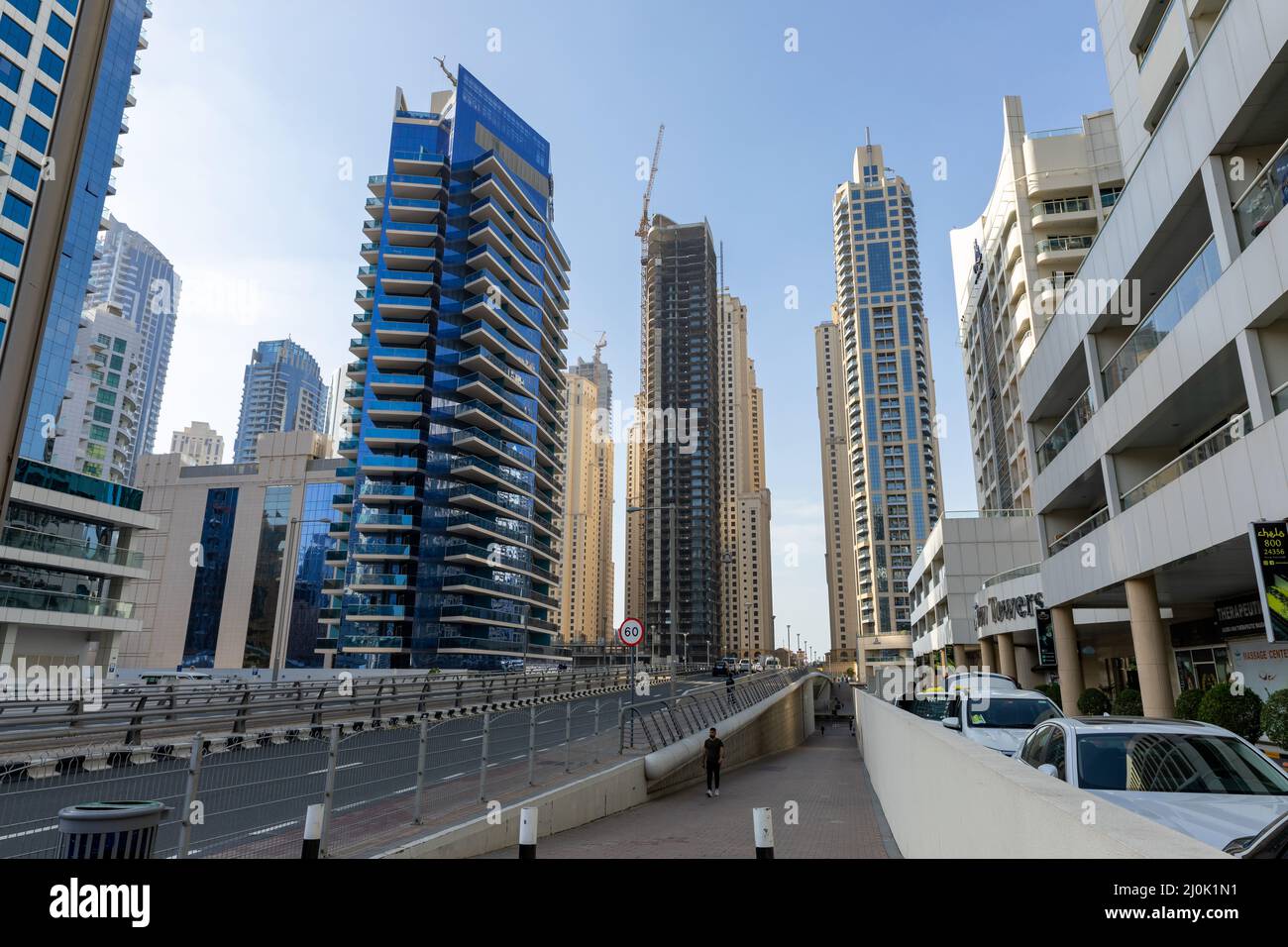Modern luxury skyscrapers of Dubai Marina, United Arab Emirates. Middle ...