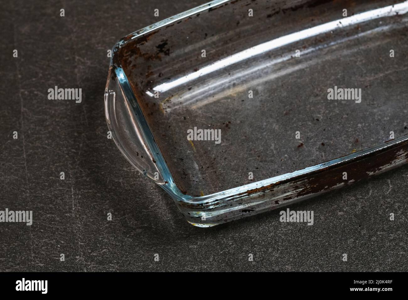 Dirty baking dish with a thick layer of carbon. Glassware for baking ...