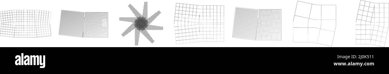 Mirrored, tweaked irregular grid, mesh, grating and lattice geometric vector element, pattern ...
