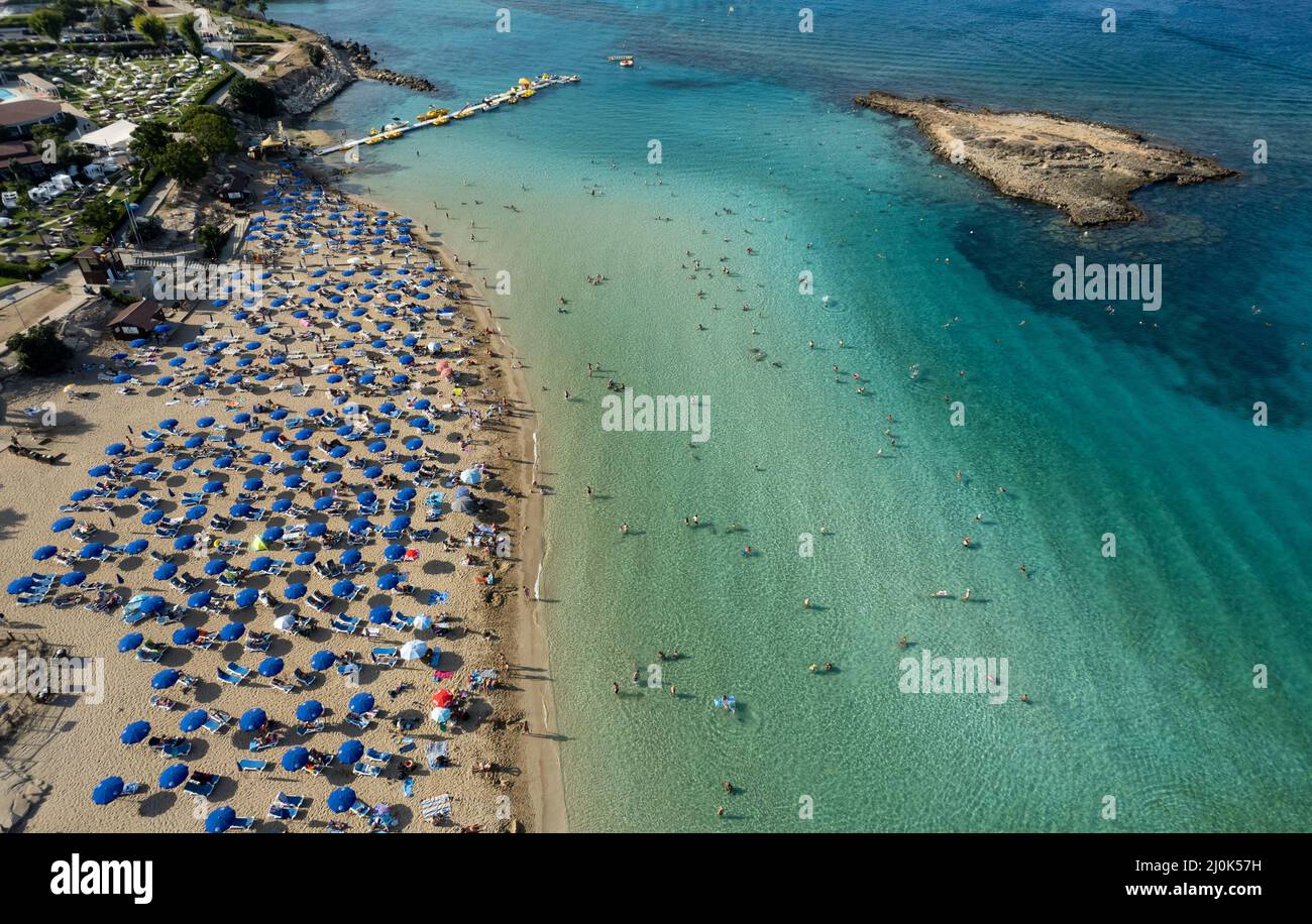 Aerial drone photograph of fig tree bay beach. Summer vacations cyprus ...