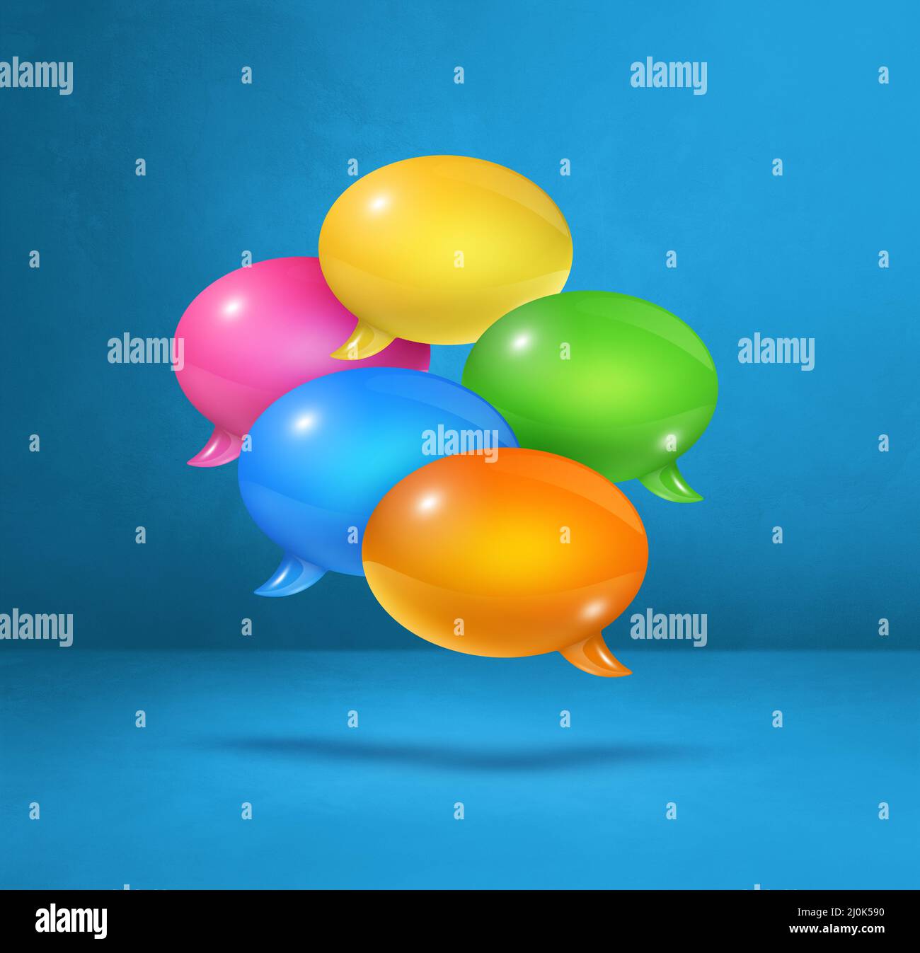 Multicolor speech bubbles on blue square background Stock Photo - Alamy