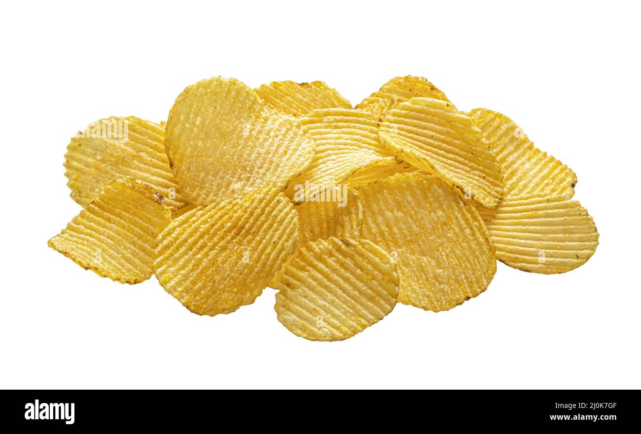 Wavy potato chips isolated on white background Stock Photo - Alamy