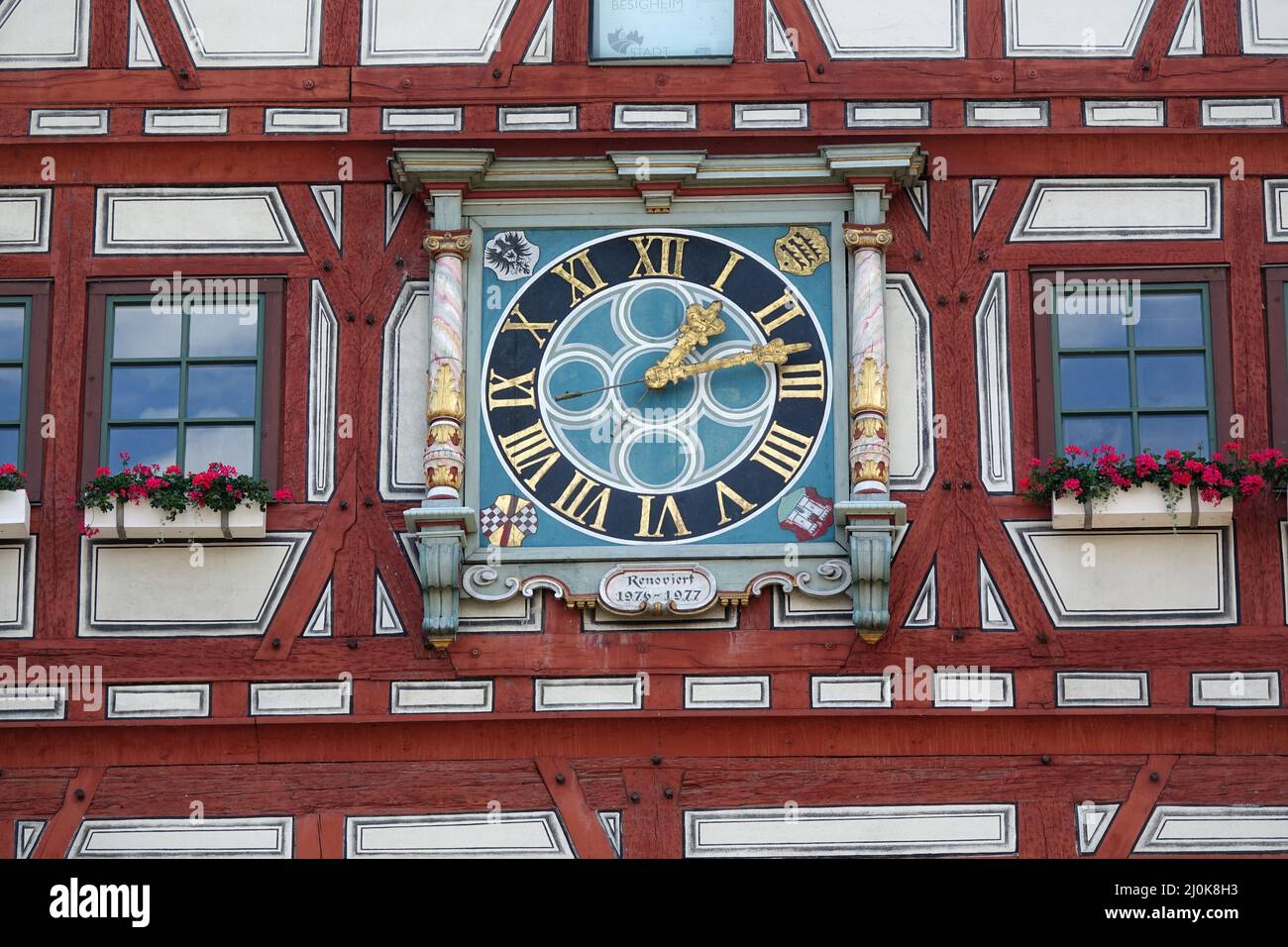 Clock at the town hall in Besigheim Stock Photo - Alamy