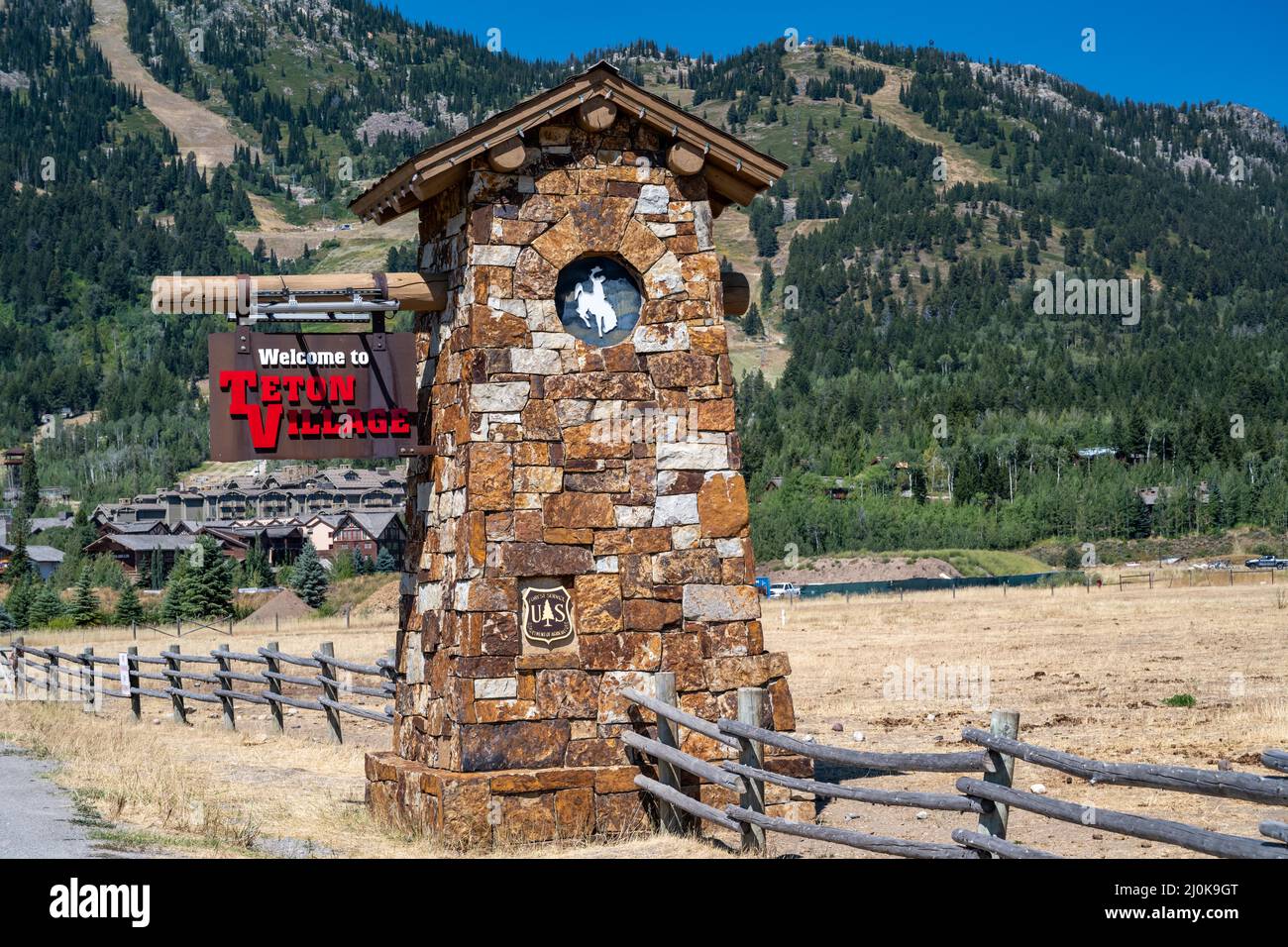 An entrance road going in Teton Village, Wyoming Stock Photo - Alamy