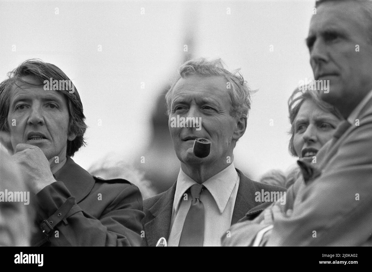 MP Dennis Skinner (left) stands alongside Tony Benn on the platform of ...