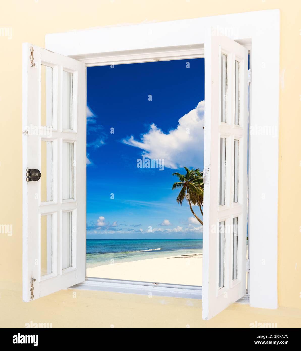 Wooden open window overlooking the tropics Stock Photo - Alamy