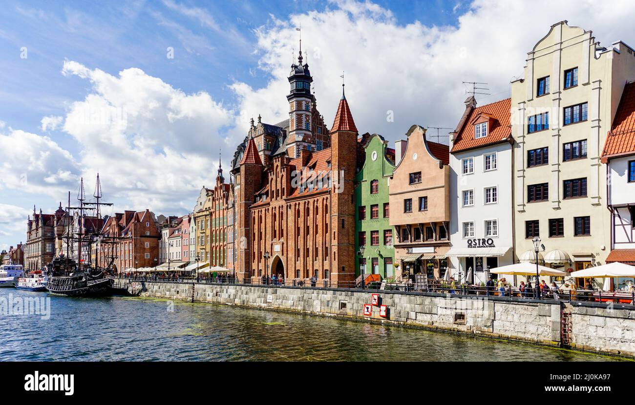 View of the historic city center of Danzig on the Motlawa Canal Stock ...