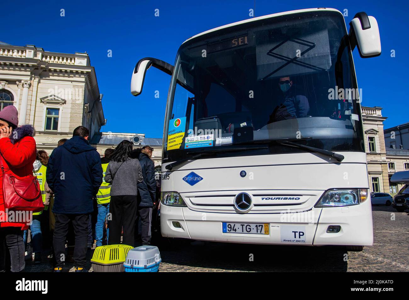 Przemysl, Ukraine. 18th Mar, 2022. Ukraine refugees board a bus ...