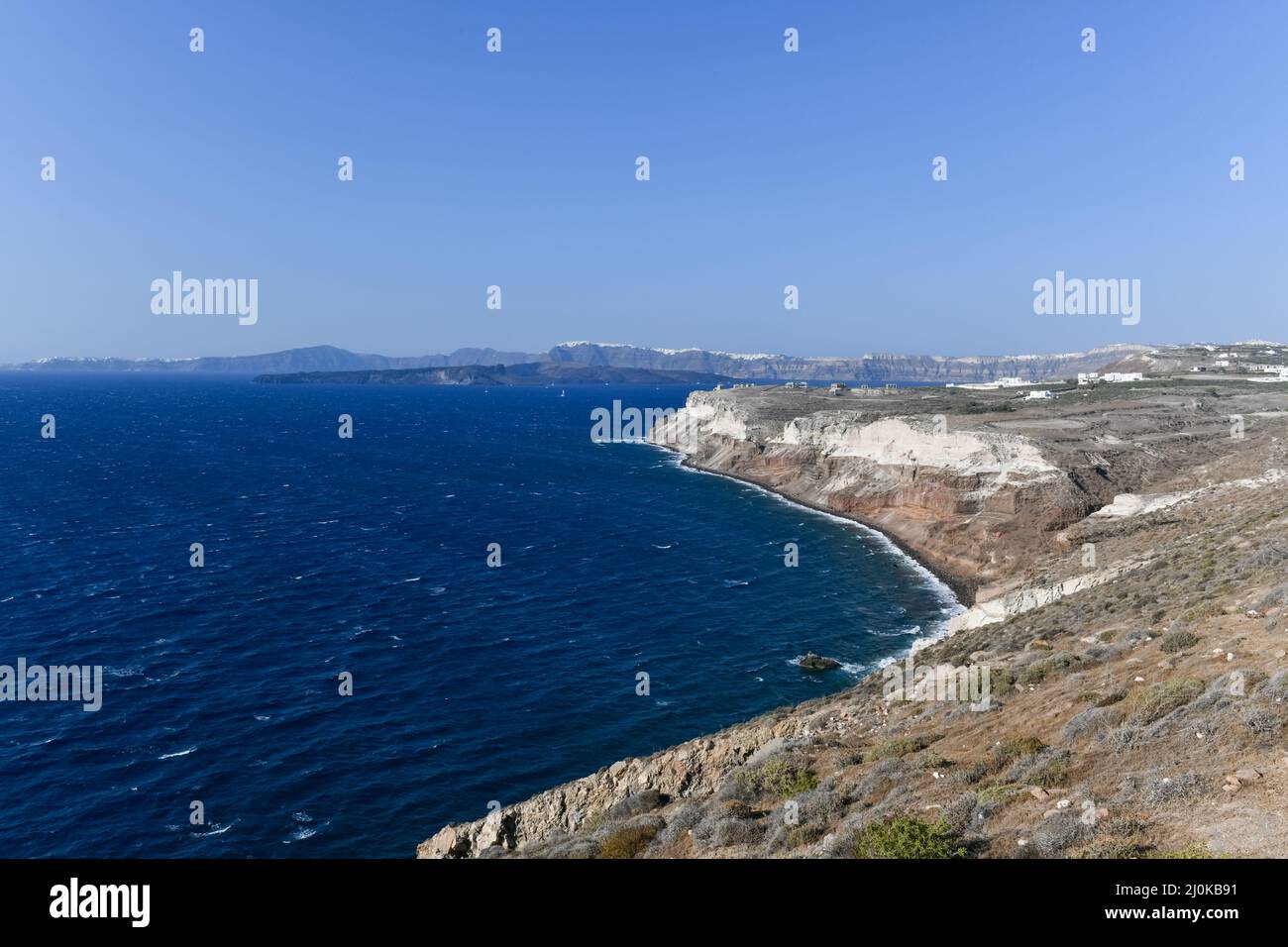 Panoramic view of the landscape around Akrotiri Lighthouse in Santorini ...