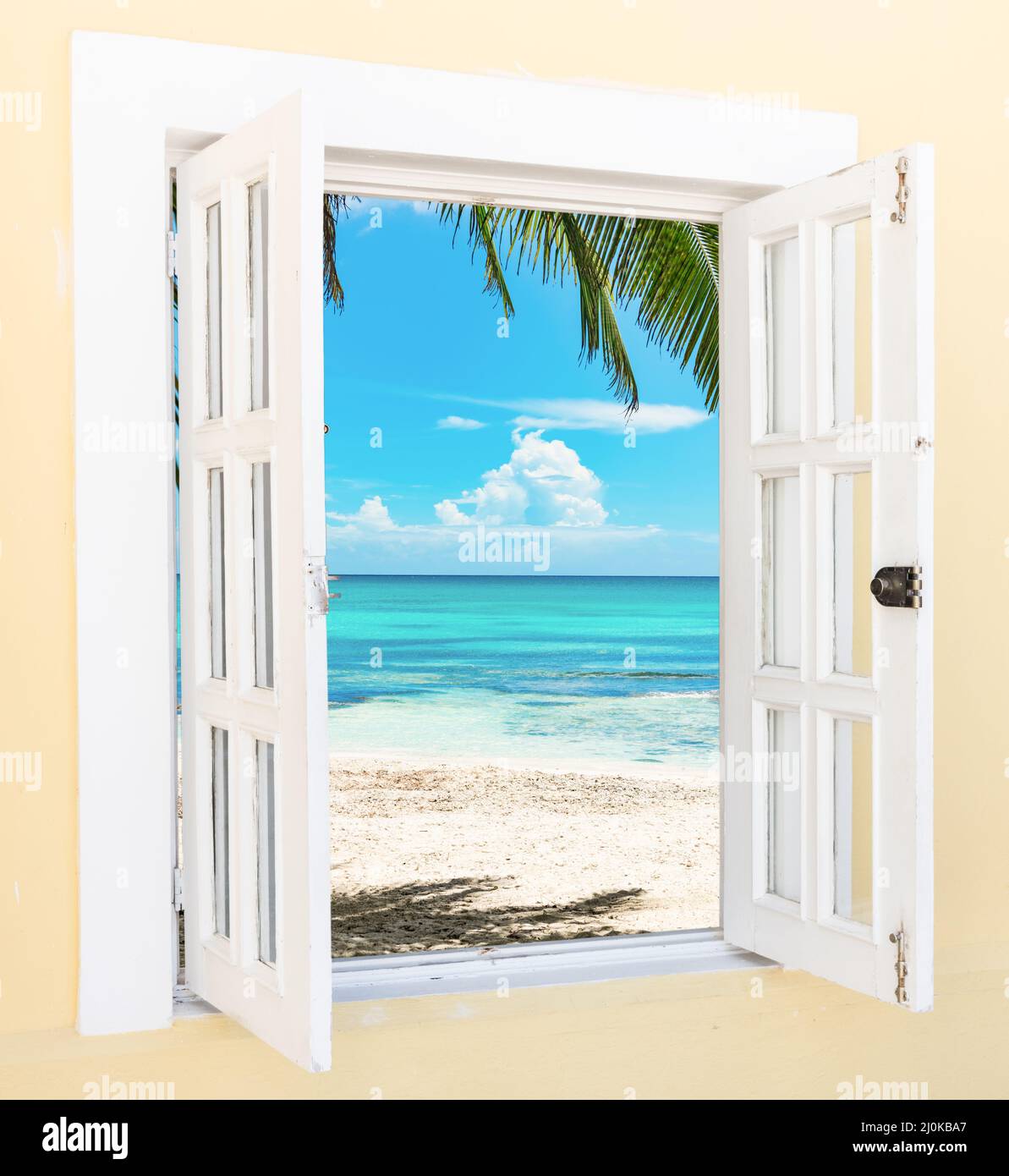 Wooden open window overlooking the tropics Stock Photo - Alamy
