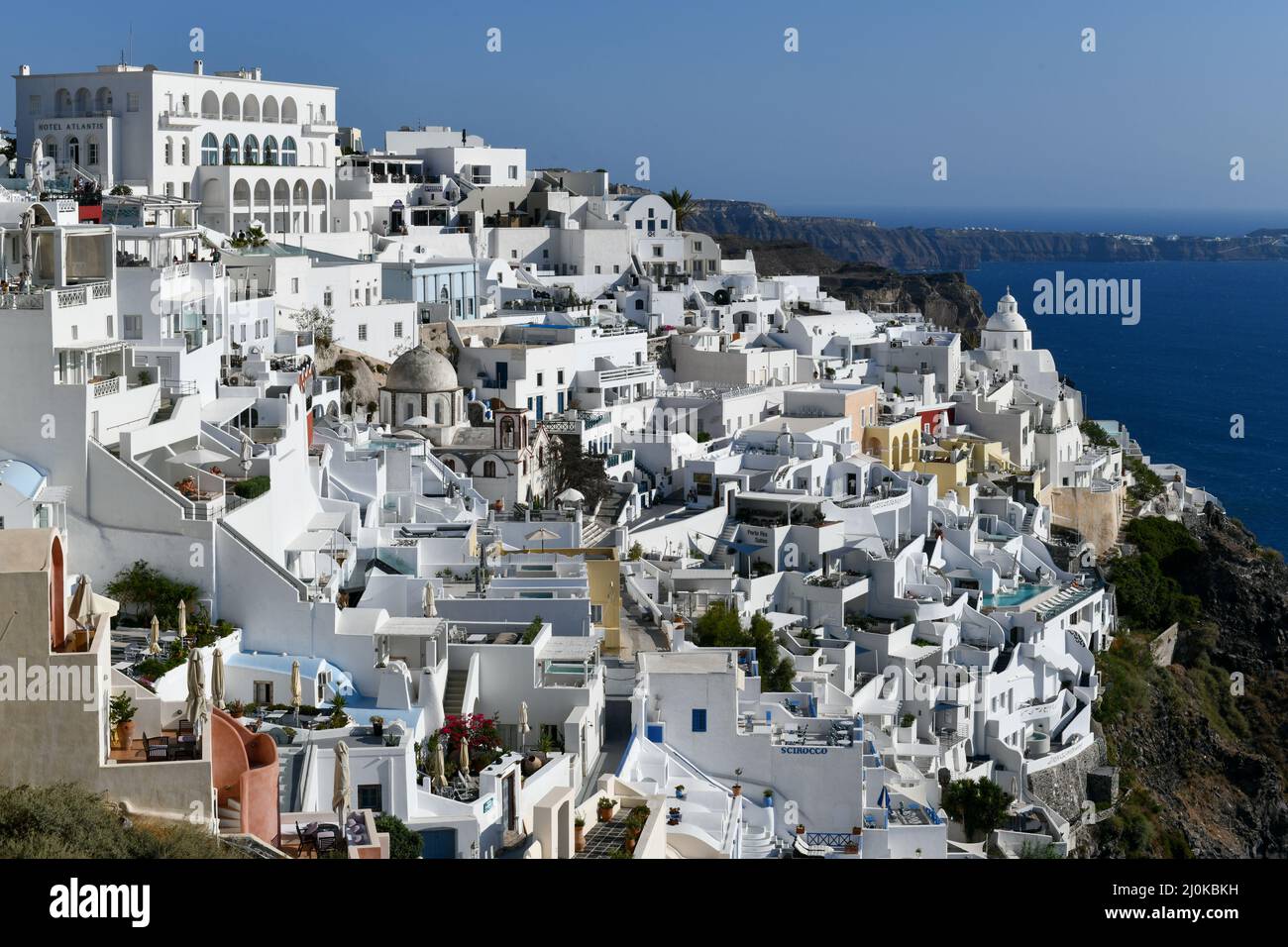 Charming view Fira village on Santorini island, Greece. Traditional ...