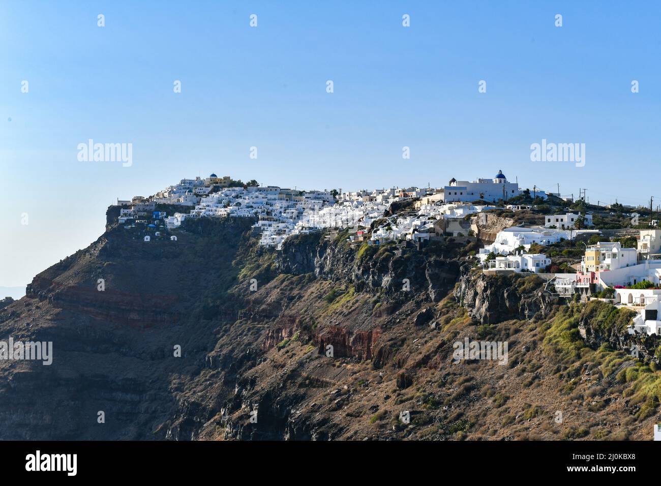 Charming view Fira village on Santorini island, Greece. Traditional ...