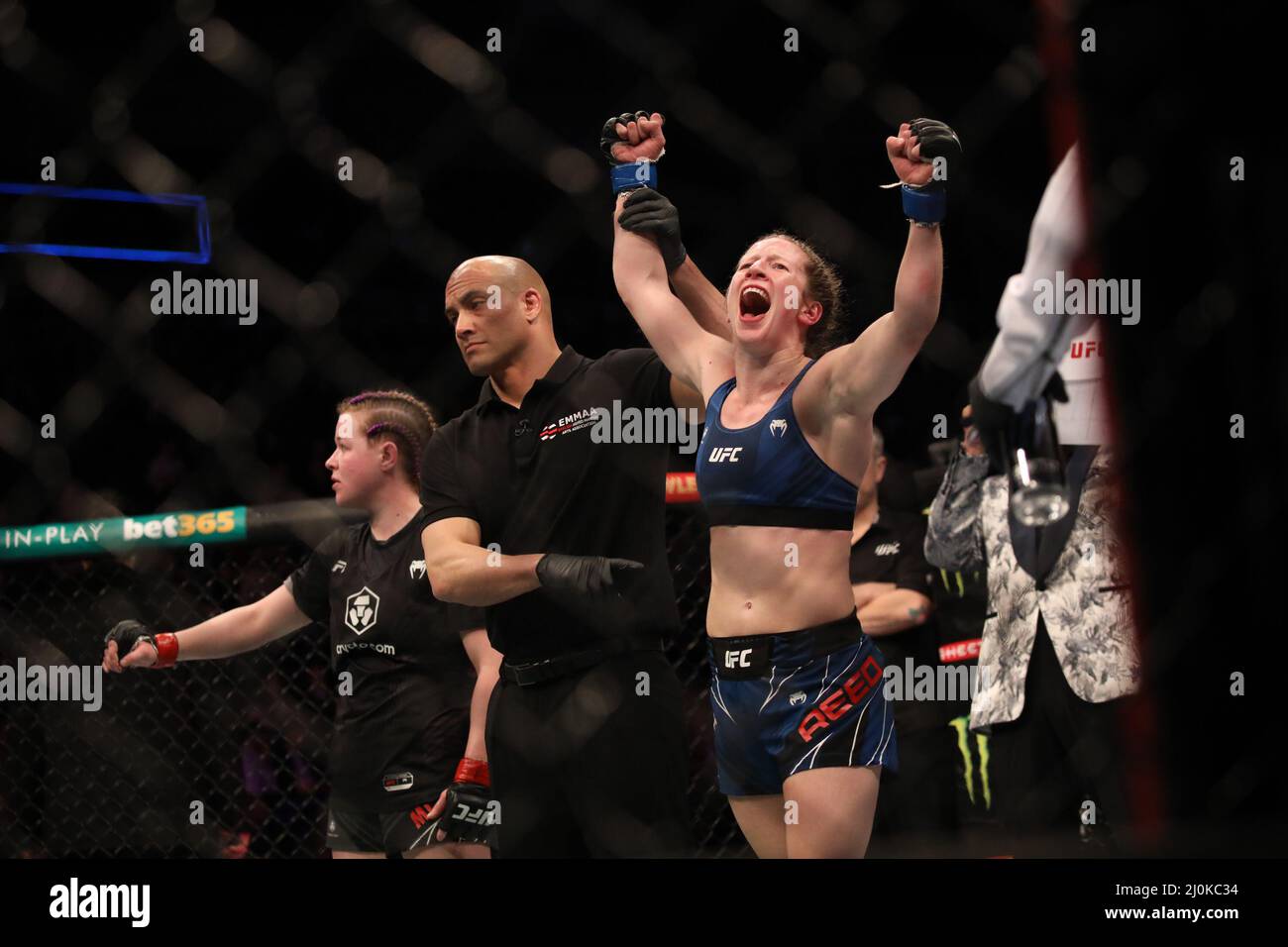 LONDON, UK - MARCH 19: (R-L) Elise Reed celebrates her victory over ...