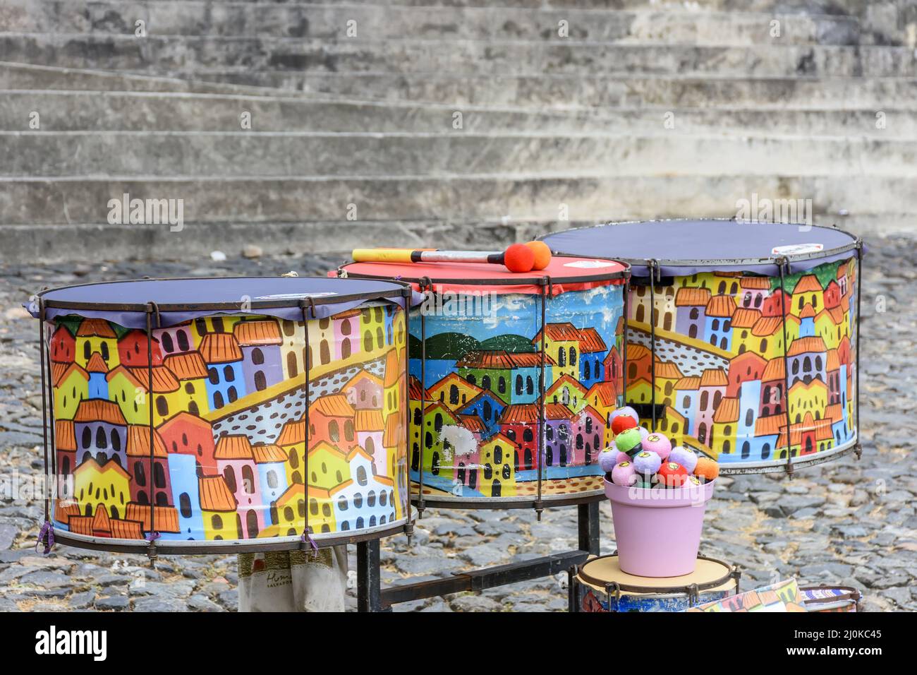 Ethnic and colorful decorated set of drums hand made painted Stock ...
