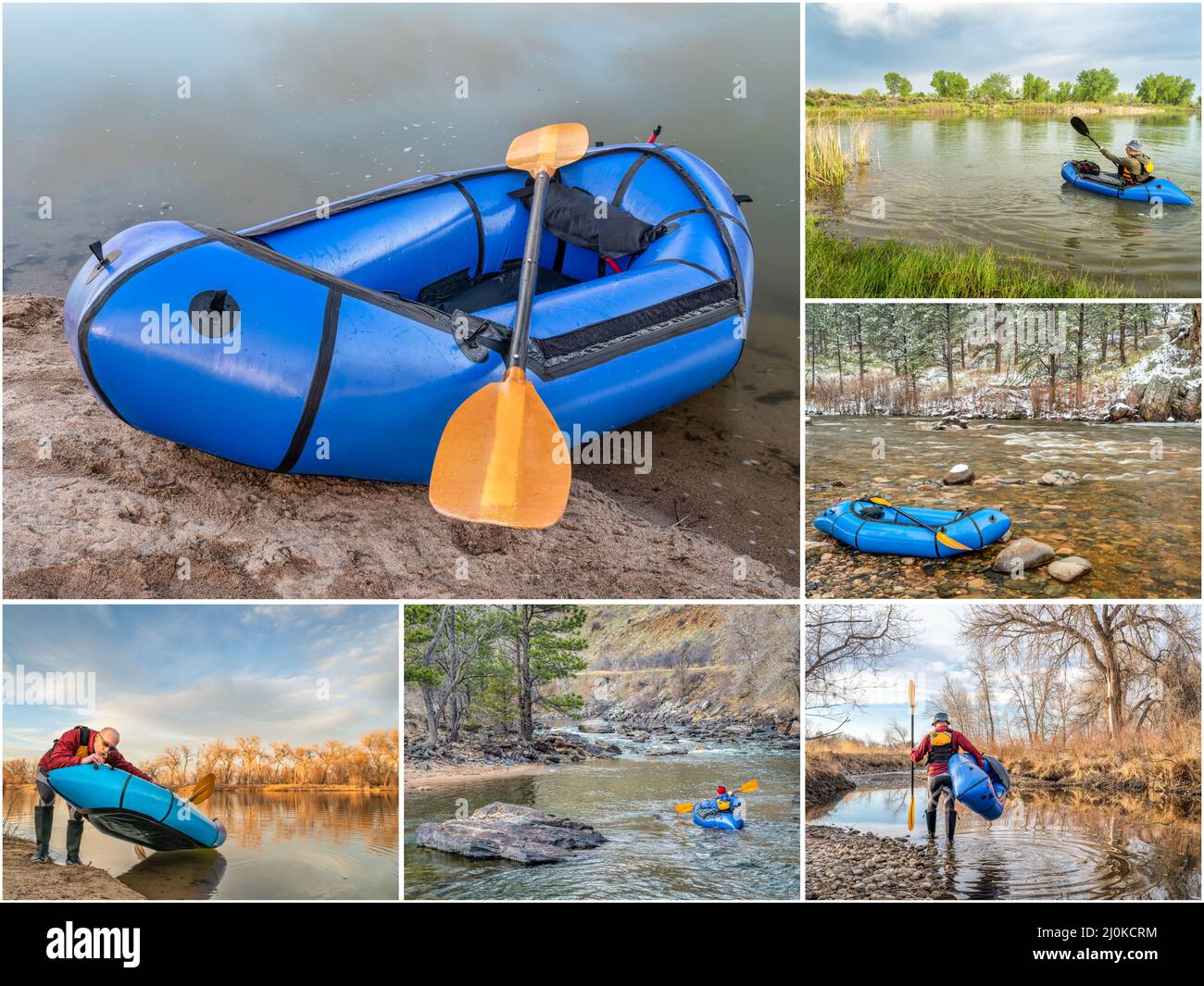 paddling inflatable packraft (one-person light raft used for expedition ...