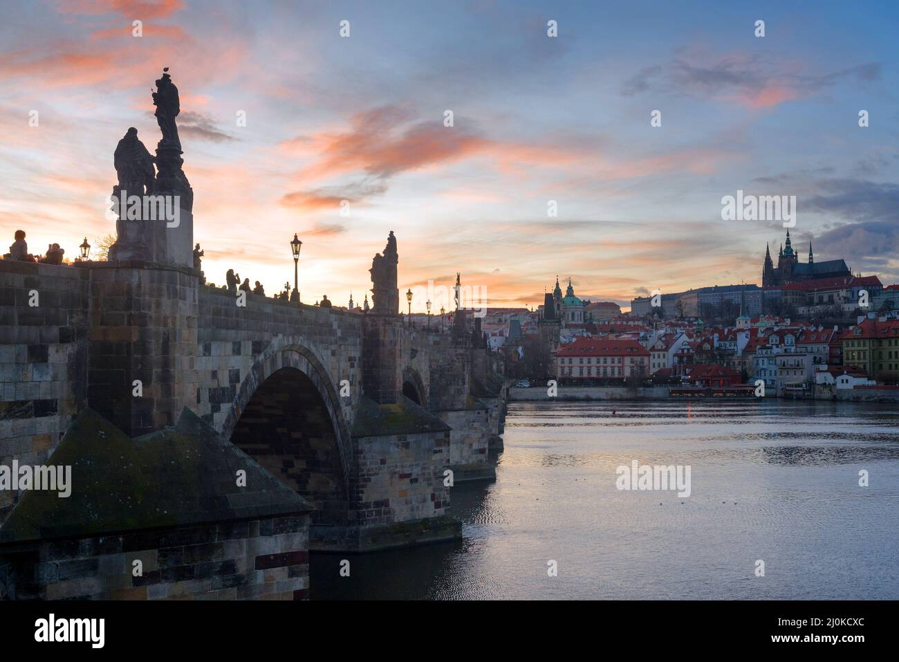 Prague night view featuring Charles bridge Stock Photo - Alamy