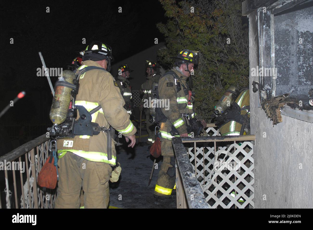 San Diego Fire-Rescue firefighters working a structure fire Stock Photo ...