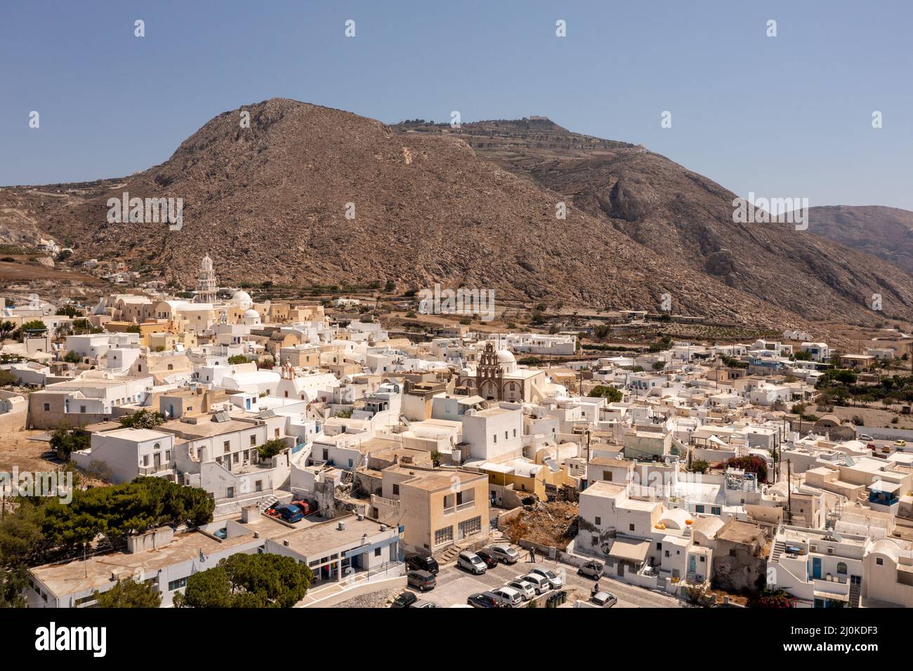 Aerial view of Emporio Village in Santorini, Greece in the South ...