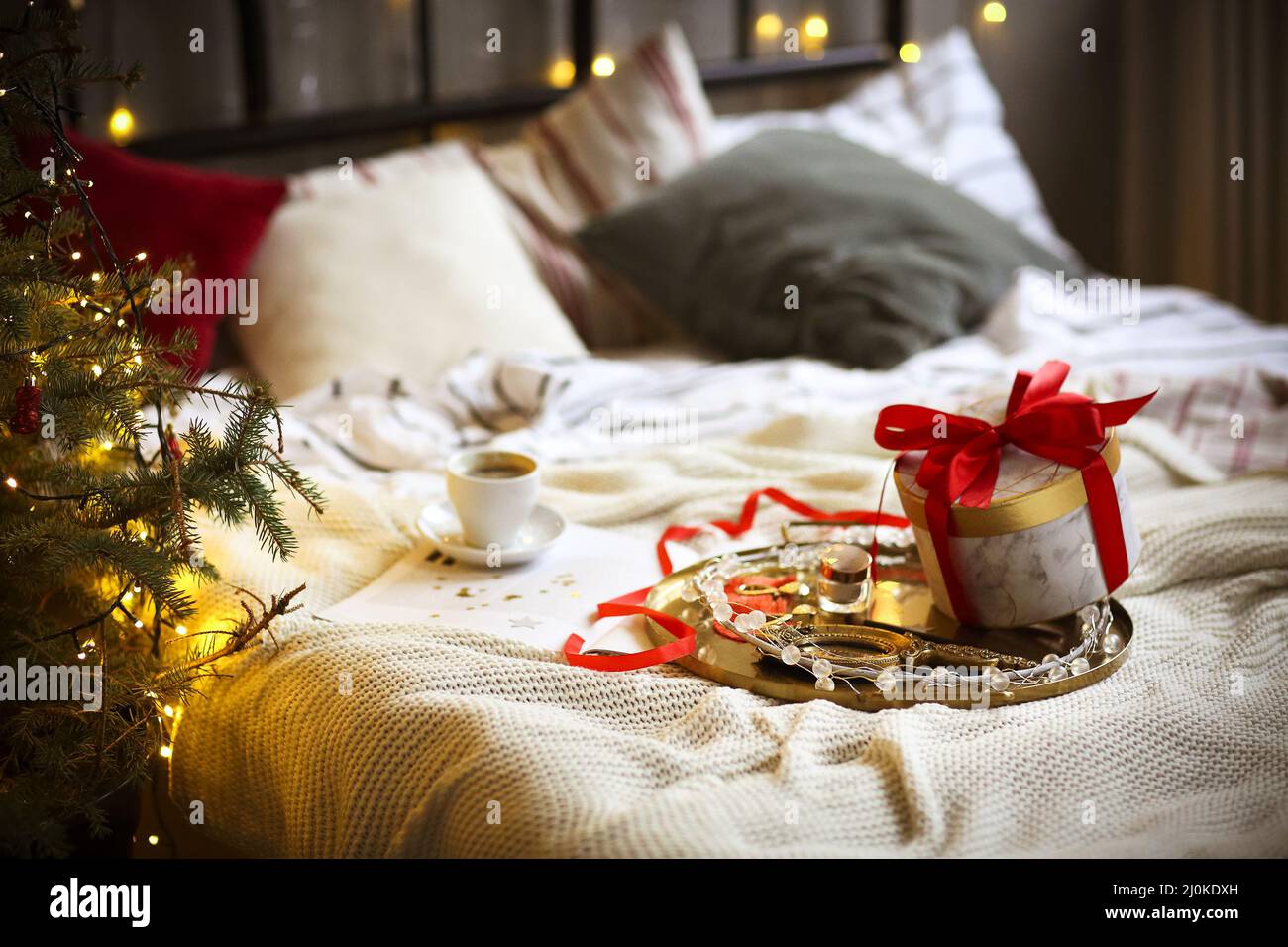 Coffee cup on book during Christmas holiday. Still life Stock Photo - Alamy