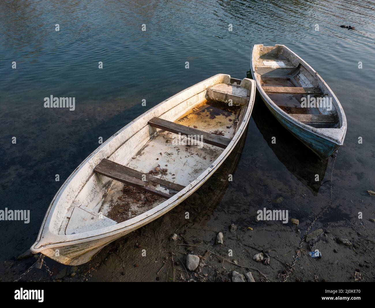 Old boat om adda river in Lombardy Stock Photo - Alamy