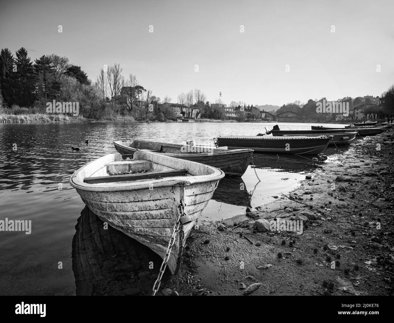 Old boat om adda river in Lombardy Stock Photo - Alamy