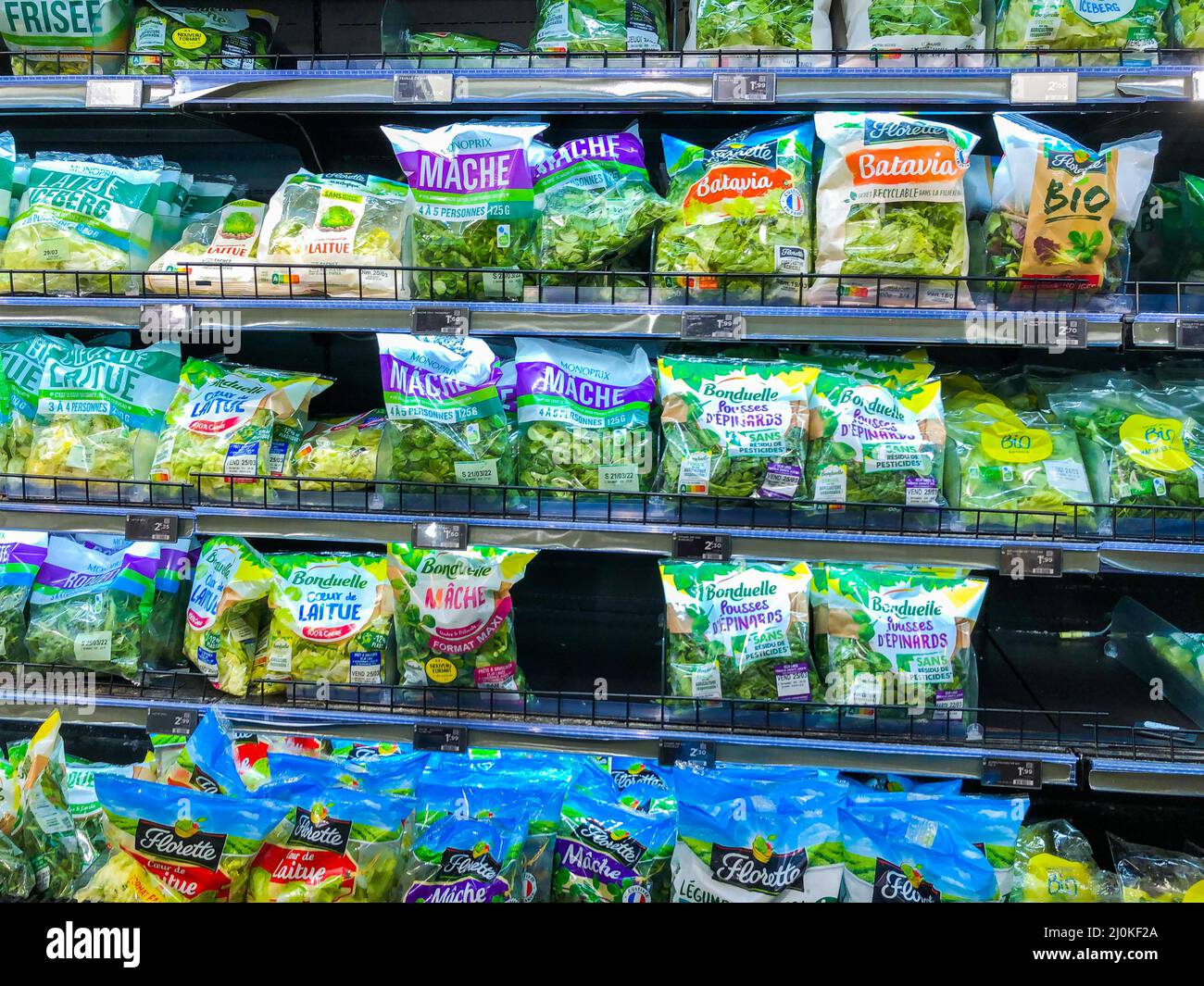 Paris, France, Inside French Supermarket, Shelves with Consumer Food ...