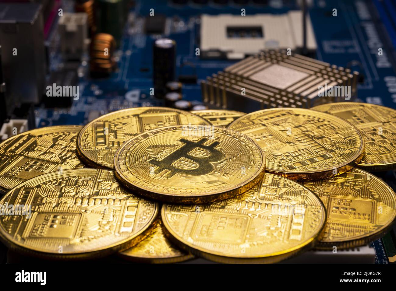 Bitcoin coins and printed circuit board PCB Stock Photo - Alamy