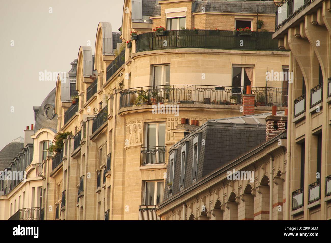 Facade view of the balconies of the apartment block in a neighborhood ...
