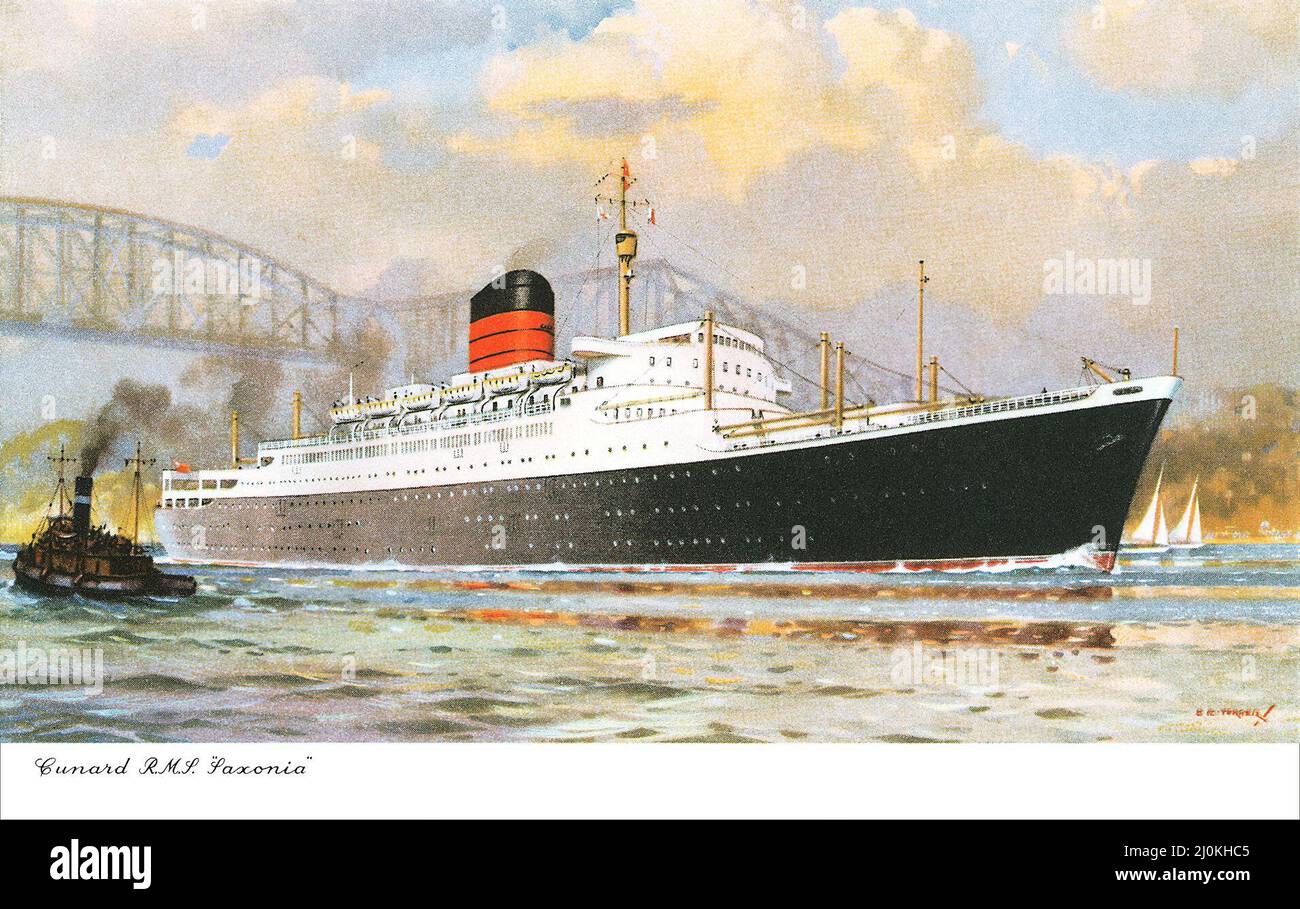 Vintage postcard of the Cunard ocean liner R.M.S. Saxonia. Launched in ...