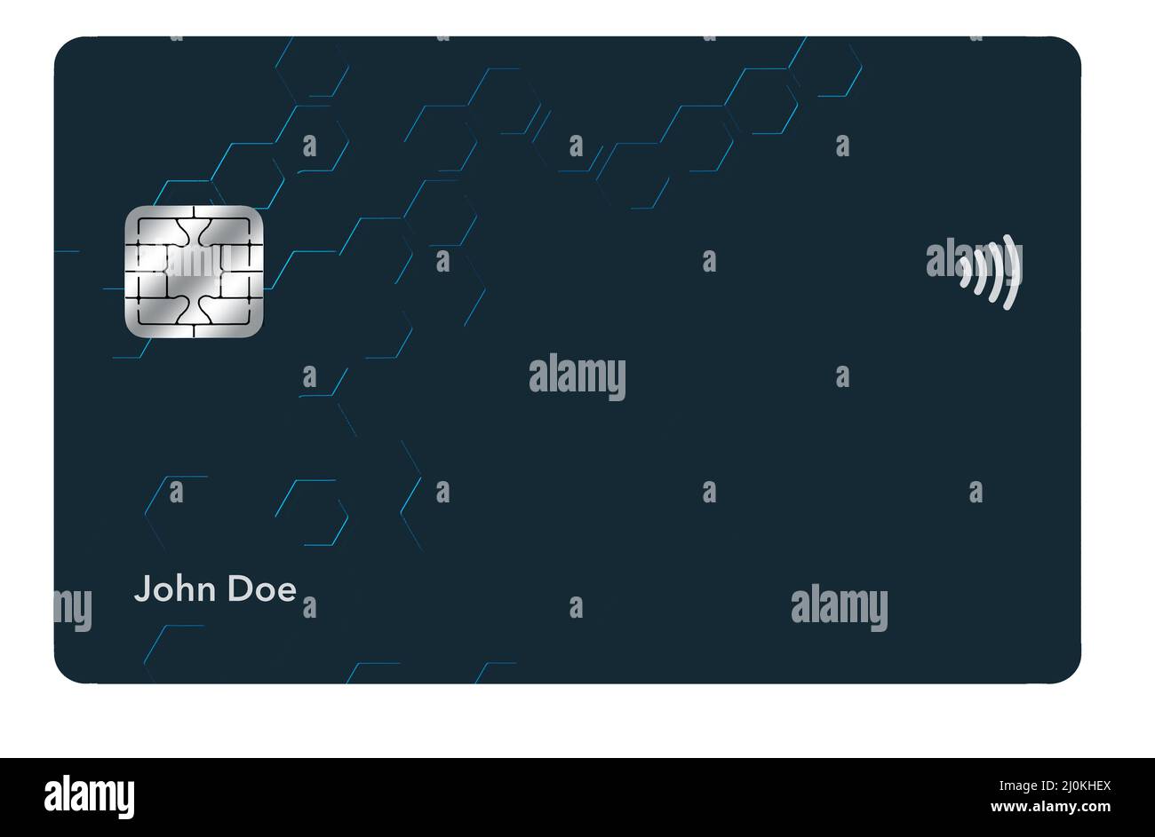 Here is a generic mock blue credit card with a modern design in a 3-d ...