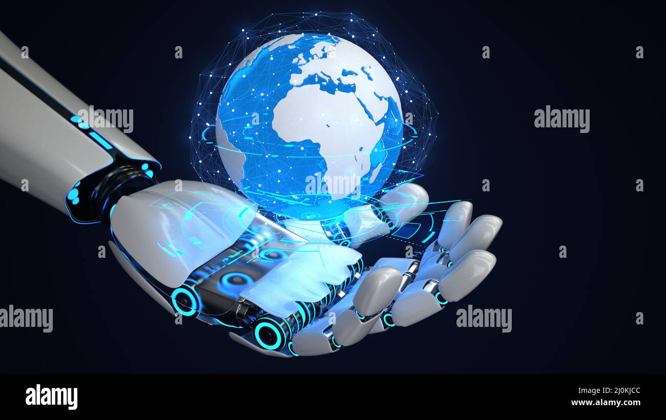Robot Hand Global Networks Stock Photo - Alamy