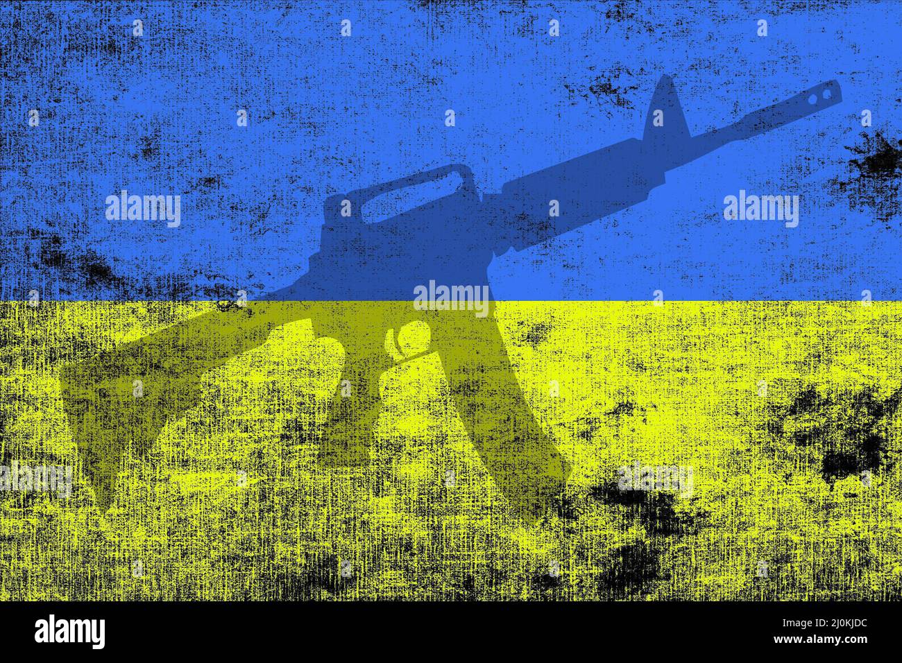 Ukrainian flag with a machine gun as a symbol of the Ukrainian ...