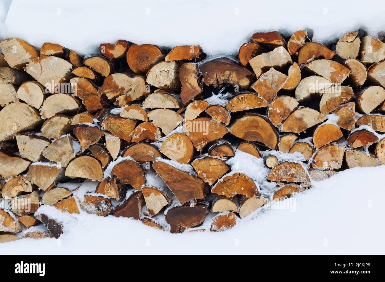 A row of dry split firewood under snow. Quebec,Canada Stock Photo - Alamy