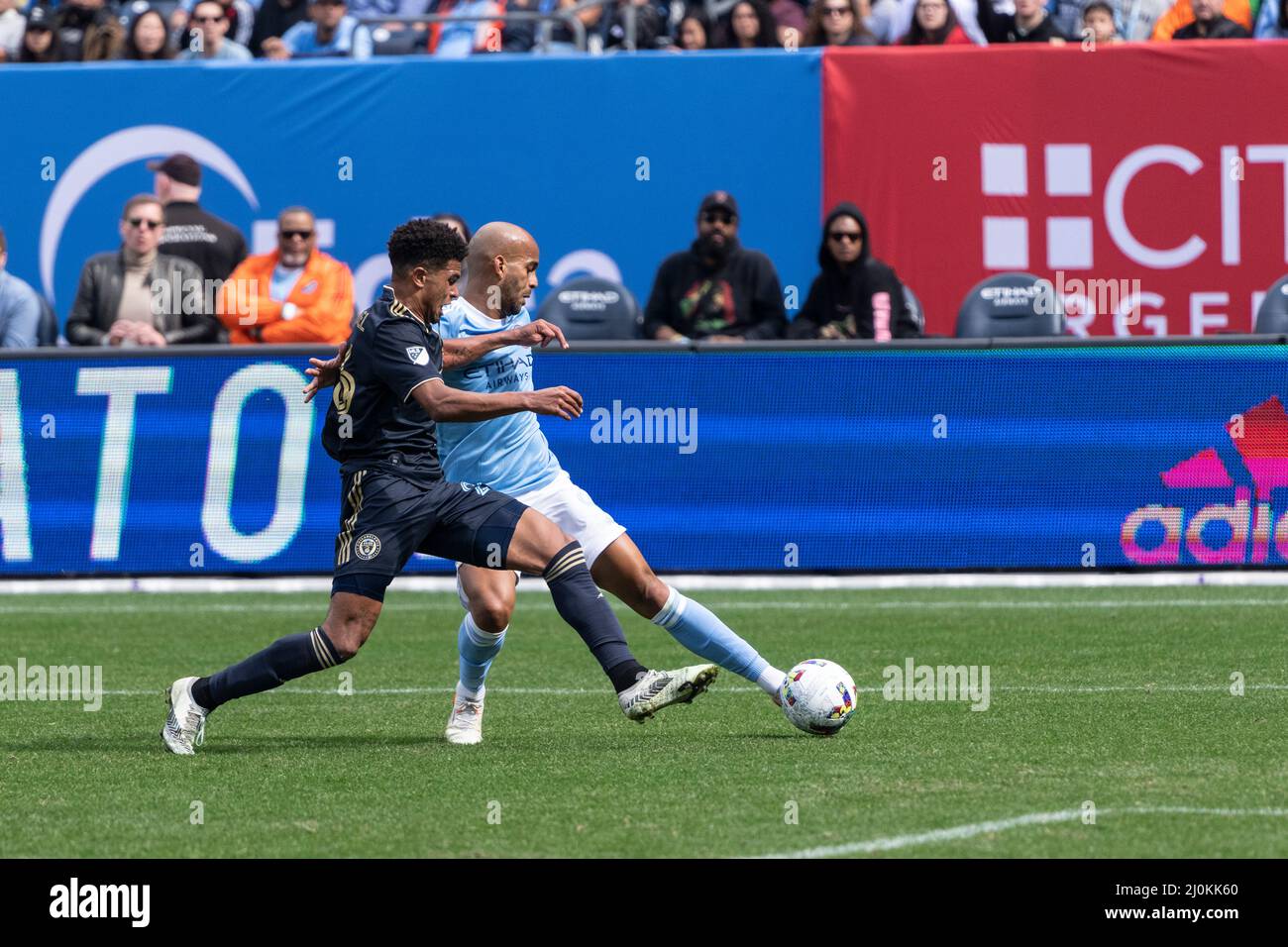 New York, NY - March 19, 2022: Heber (9) of NYCFC and Nathan Harriel ...
