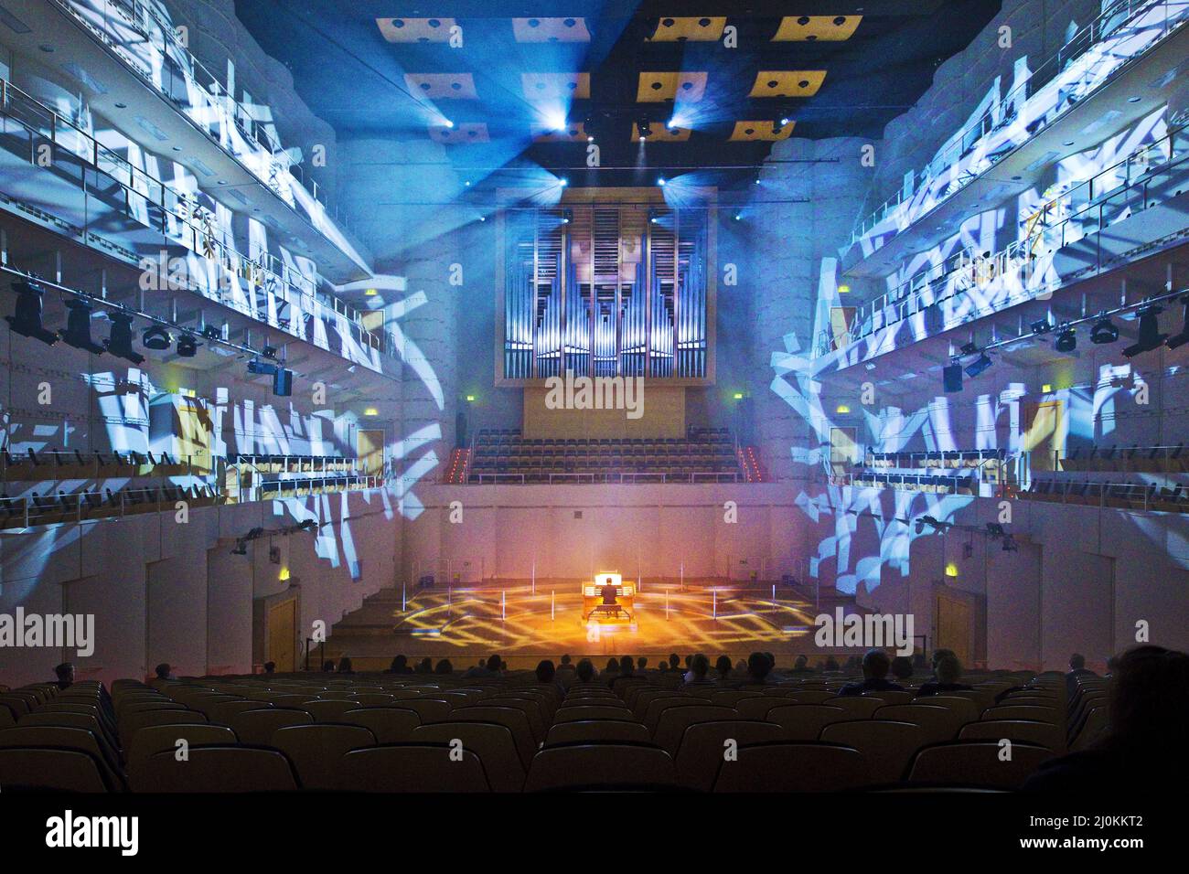Illuminated concert hall at an event, interior view, Dortmund, Ruhr ...