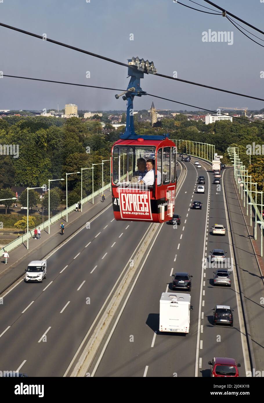 Gondola of the Rheinbahn with traffic on the Zoo bridge, Cologne ...