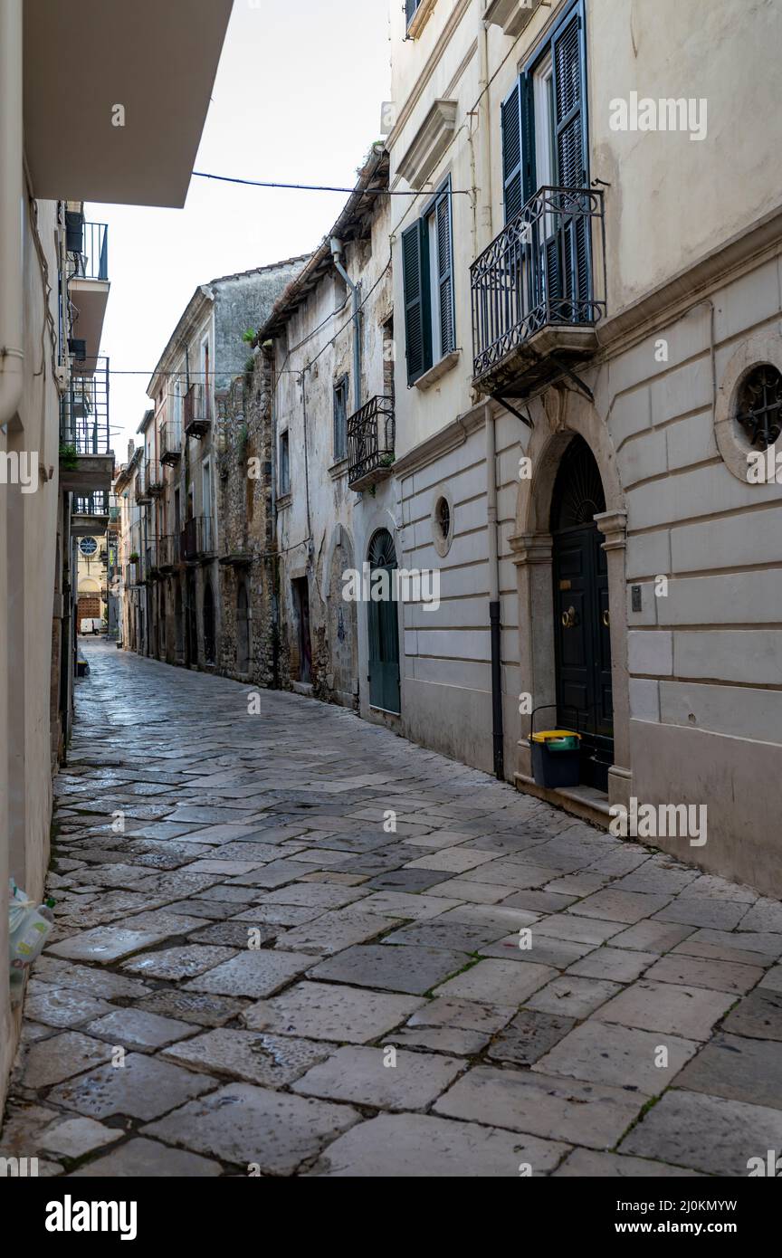 Medieval part of old Italian town Fondi, stone streets and houses ...