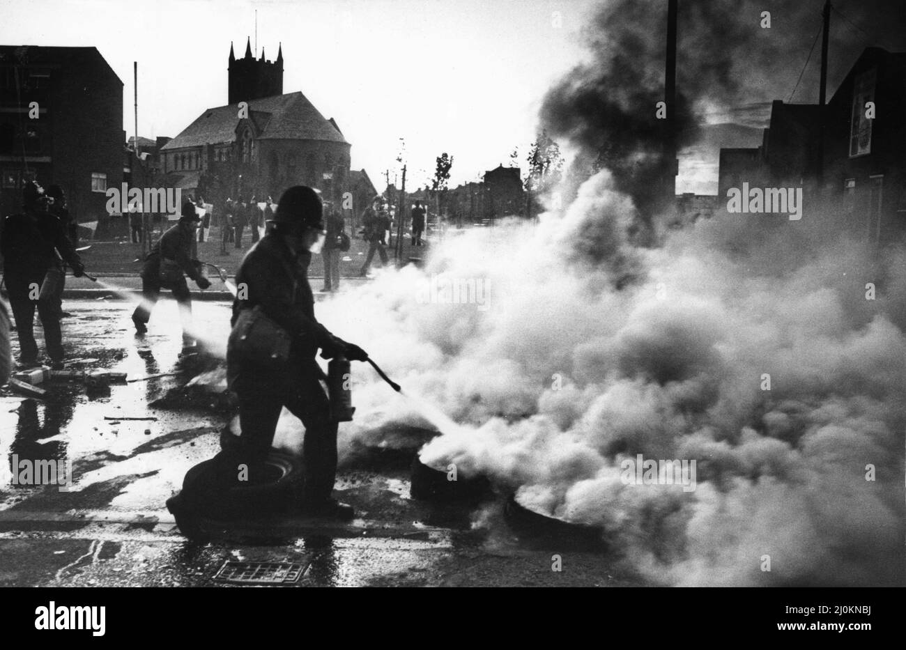 Toxteth Riot 5th July 1981Police officers armed with fire extinguisher ...
