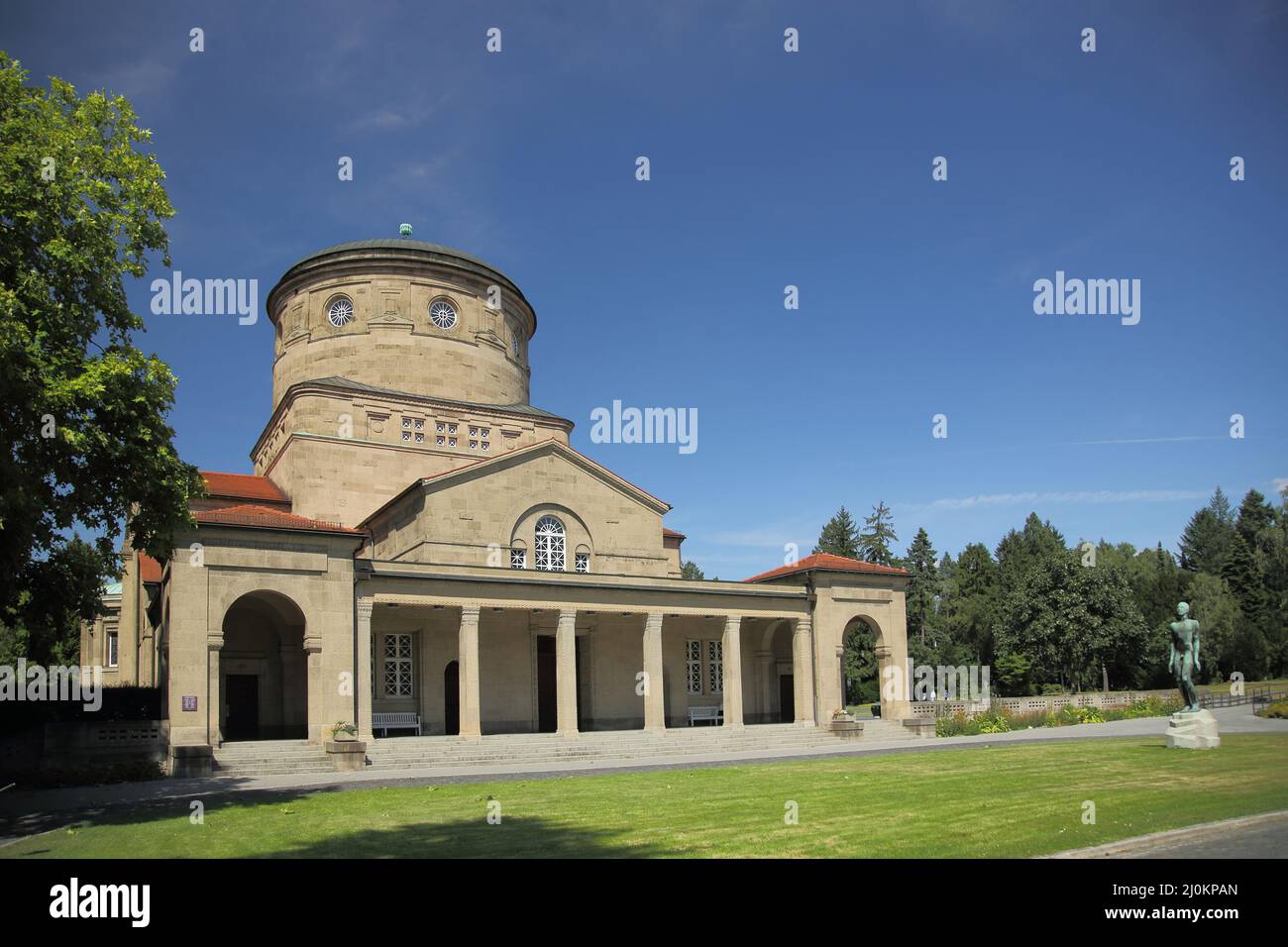 Funeral hall and crematorium in the main cemetery, Frankfurt, Hesse ...